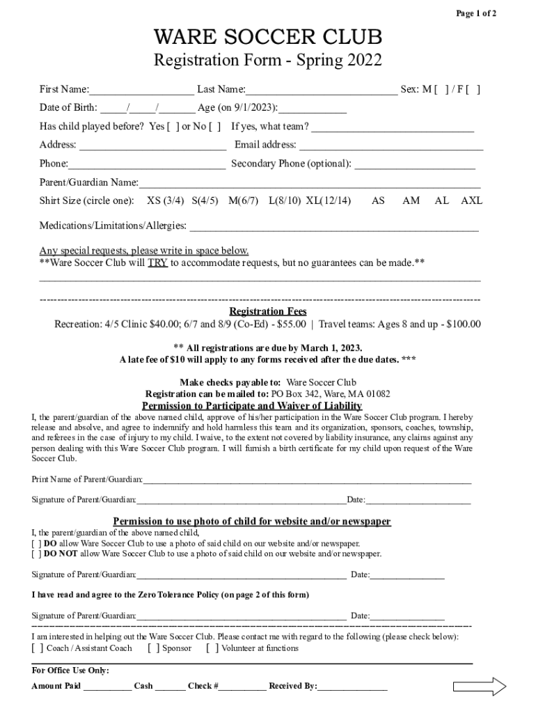 Fillable Online Adult Soccer Registration Form - Northern Virginia ...