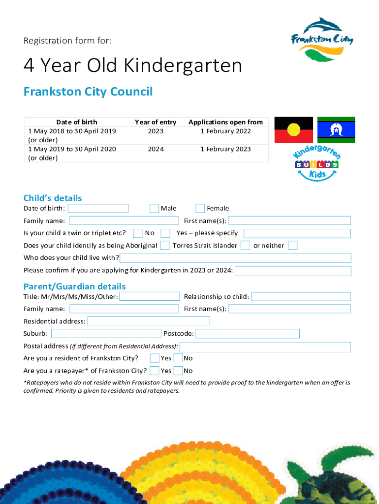 Fillable Online A46199014-Year-Old Kindergarten Registration Form - New ...