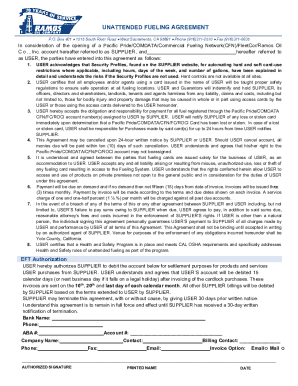 Fillable Online Unattended Fueling Agreement Fax Email Print - pdfFiller
