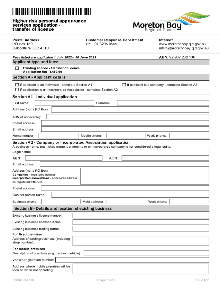 Higher Risk Personal Appearance Services Application - Blank Fillable ...