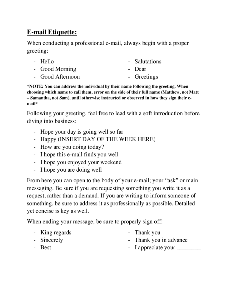 Fillable Online 55 Email Greetings (Professional & Fun) to Start an ...