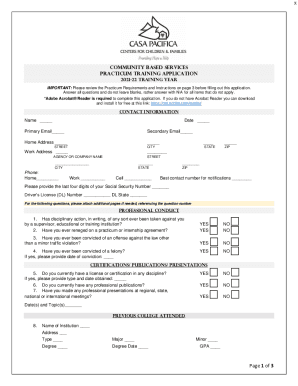 Fillable Online Community based services Practicum Training Application Fax Email Print - pdfFiller