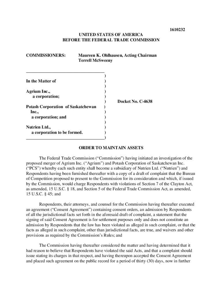 Fillable Online Agrium Order to Maintain Assets Fax Email Print - pdfFiller