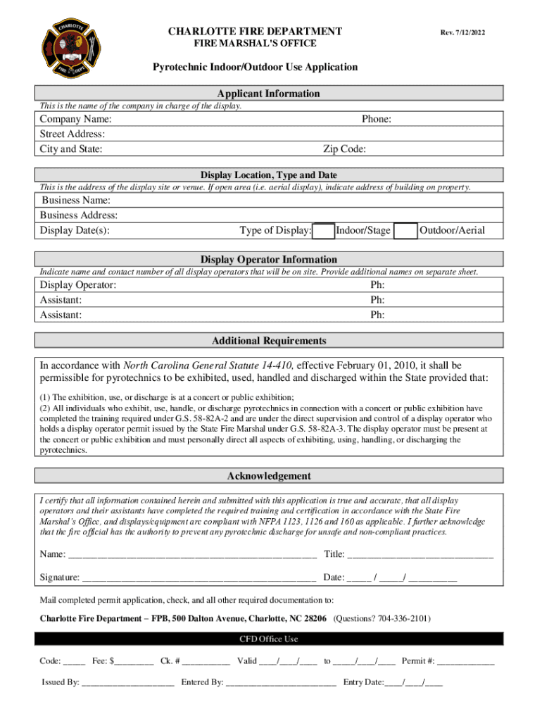 Fillable Online Pyrotechnic Permit Application Form. Fillable PDF form for applying for ...