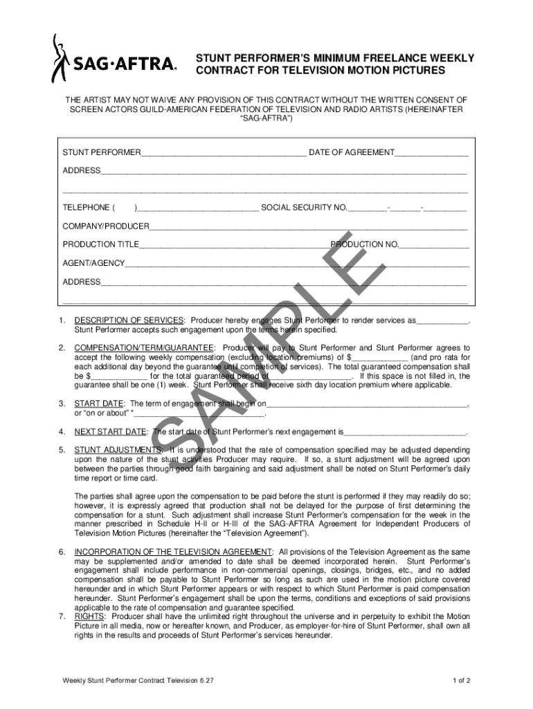 Fillable Online screen actors guild television agreement Fax Email Print - pdfFiller
