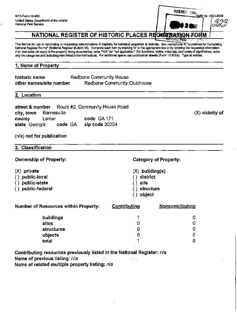 Fillable Online N200 National Register of Historic Places Registration ...