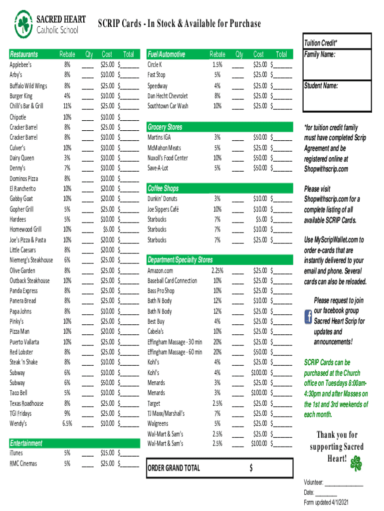 Fillable Online Scrip Order Form.xlsx - Effingham - Sacred Heart Fax ...