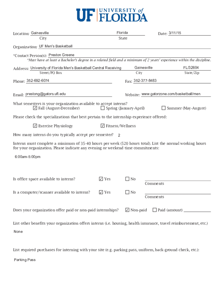 Fillable Online Gainesville Florida 3/11/15 UF Men's Basketball Preston ...