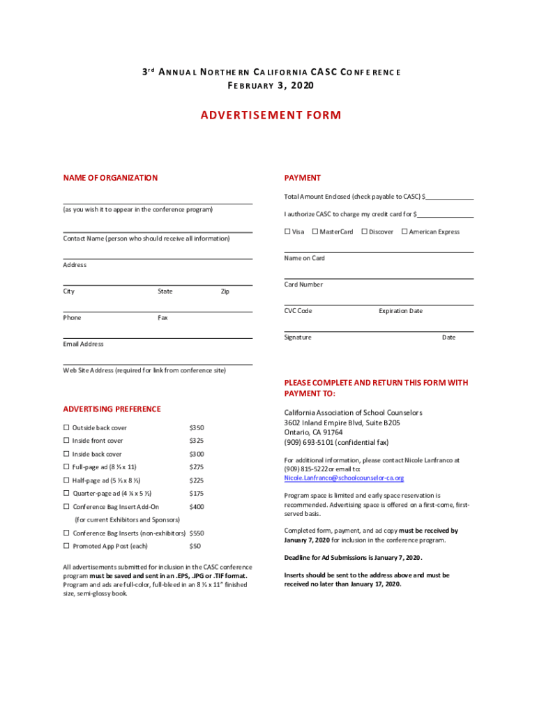 Fillable Online ADVERTISEMENT FORM Fax Email Print - pdfFiller
