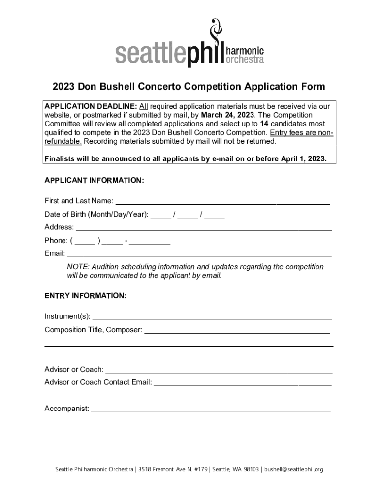 Fillable Online 2023 Don Bushell Concerto Competition Application Form ...