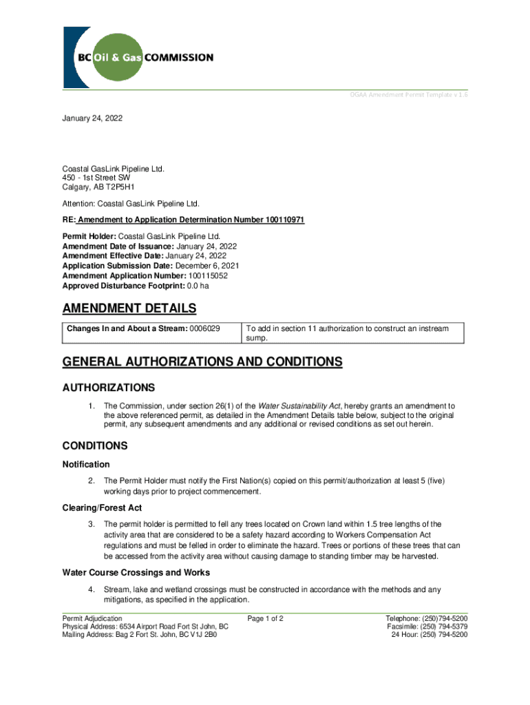 Fillable Online RE: Amendment to Application Determination Number ...