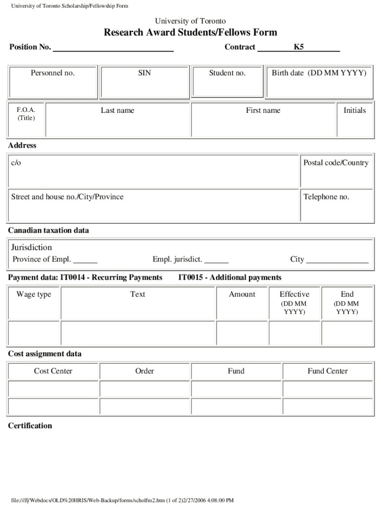 Fillable Online University of Toronto Scholarship/Fellowship Form Fax Email Print - pdfFiller