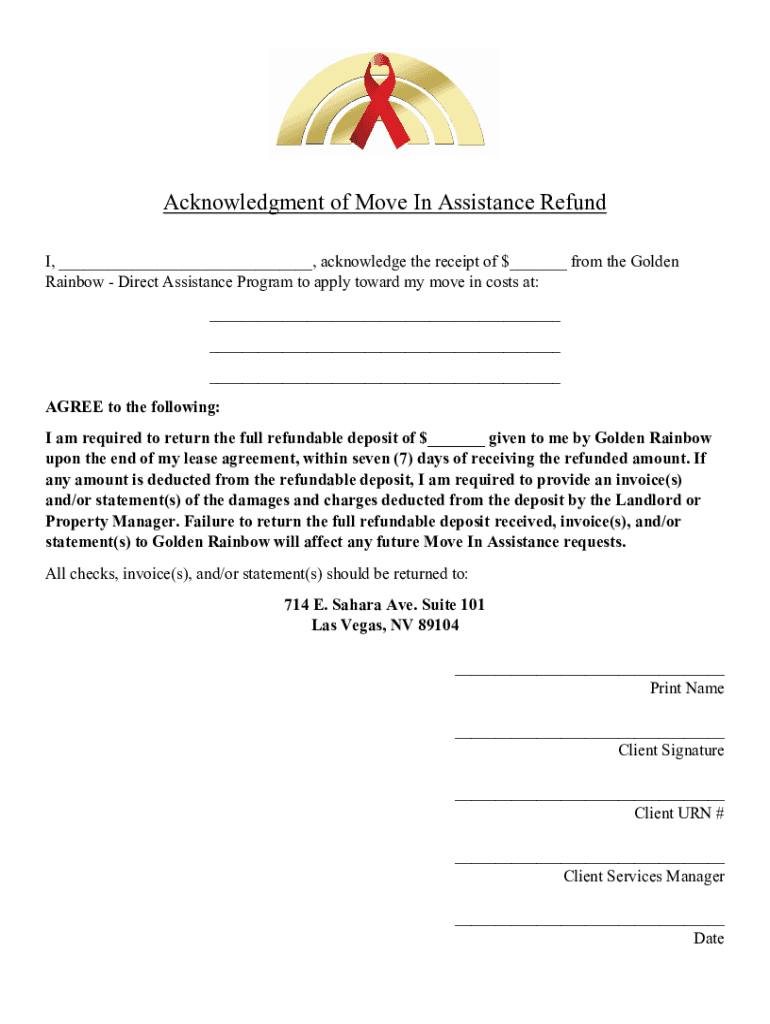 Fillable Online Acknowledgment of Move In Assistance Refund Fax Email Print - pdfFiller