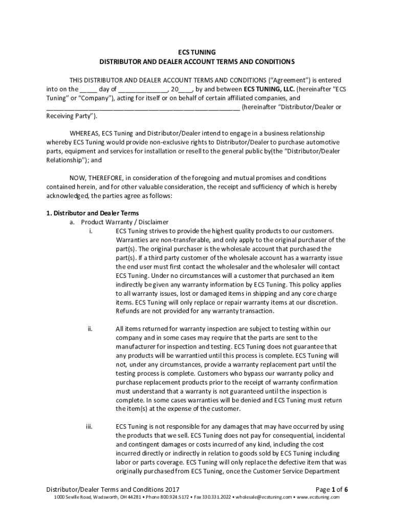 Fillable Online STANDARD TERMS AND CONDITIONS FOR DEALER ... Fax Email Print - pdfFiller