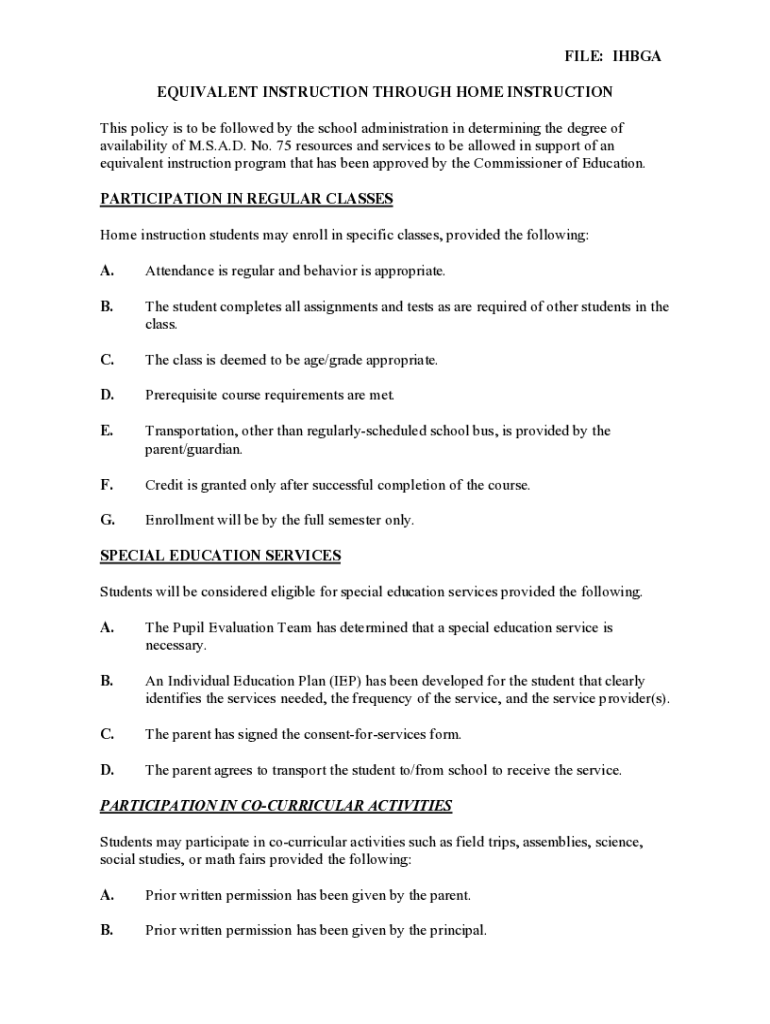 Fillable Online File IHBGA: Equivalent Instruction Through Home Instruction Fax Email Print ...
