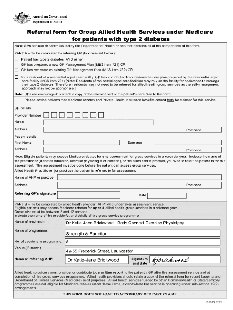 Fillable Online the australian government department of health and ...