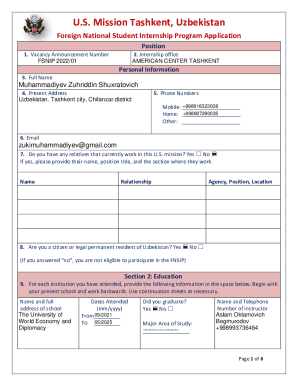 Fillable Online Internship Program - U.S. Embassy in Uzbekistan Fax ...