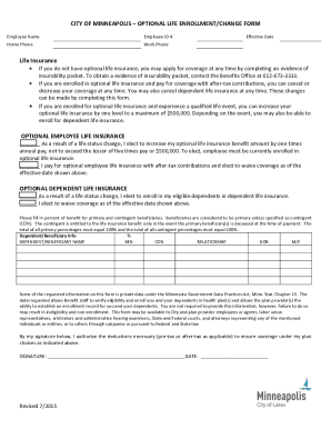 Fillable Online optional life enrollment/change form Fax Email Print ...