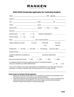 Fillable Online Incoming Student Scholarship Application Period Fax ...