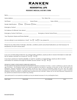 Fillable Online Revised 04/2021 RESIDENT MEDICAL HISTORY FORM Fax Email ...