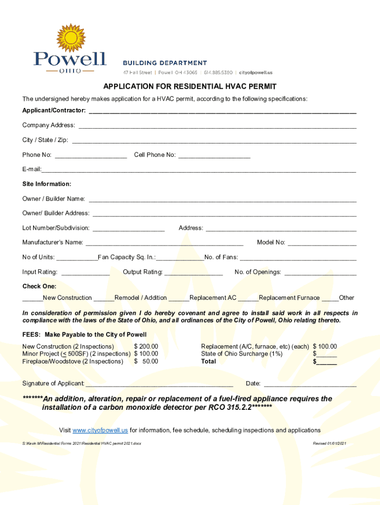 Fillable Online Application for Residential HVAC permit Fax Email Print ...