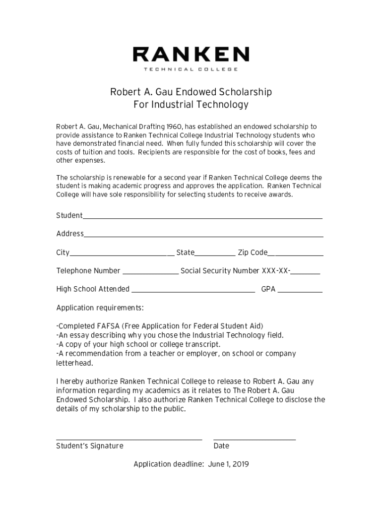 Fillable Online Robert A. Gau Endowed Scholarship For Industrial ...
