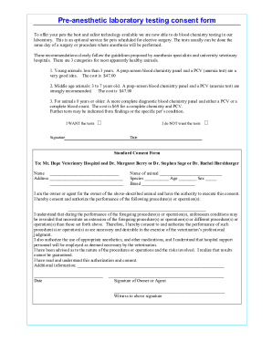 Fillable Online pre-anesthetic blood testing information form please ...