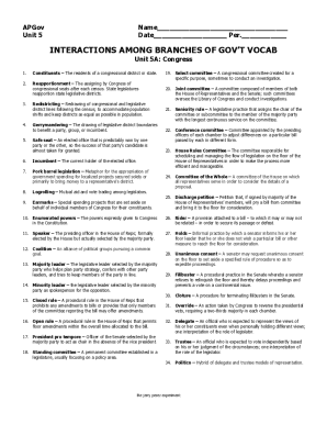 Fillable Online AP Gov Unit 5: Interactions Among Branches of ...