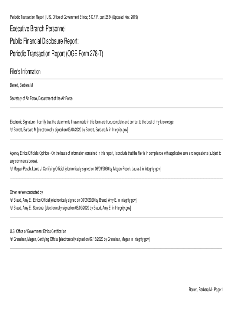 Fillable Online OGE 278-T (Periodic Transaction Report - ... Fax Email Print - pdfFiller