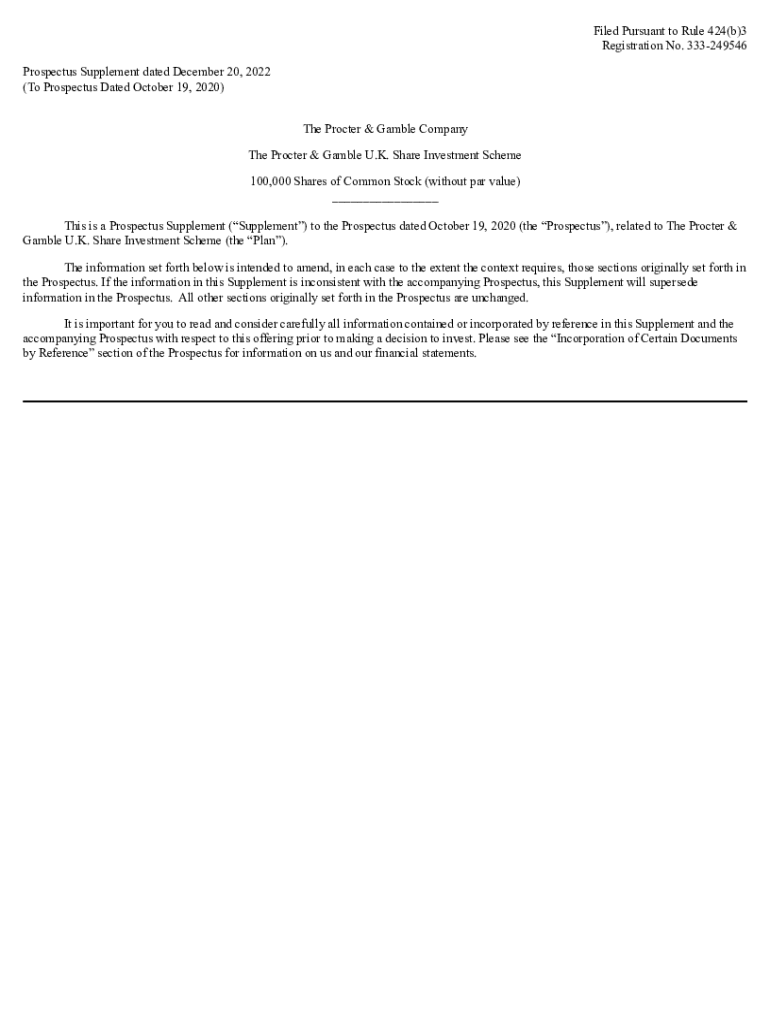 Fillable Online 0000080424-22-000111. Form 424B3 filed on 2022-12-20 ...