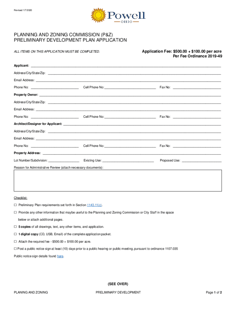 Fillable Online planning and zoning commission (p&z) preliminary development ... Fax Email Print ...