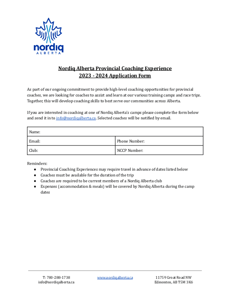 Fillable Online Provincial Coaching Experience Form Fax Email Print ...