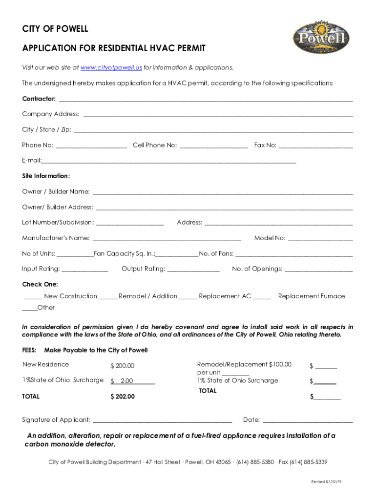 Fillable Online city of powell application for residential hvac permit ...