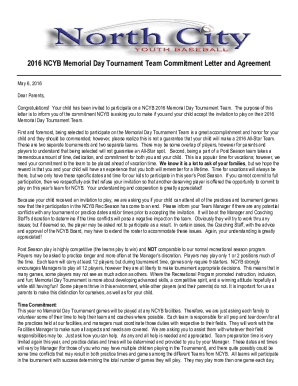 Fillable Online Memorial Team Commitment Letter and Agreement Fax Email ...