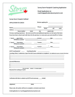 Fillable Online Surrey Storm Fastpitch Coaching Application Email ... Fax Email Print - pdfFiller