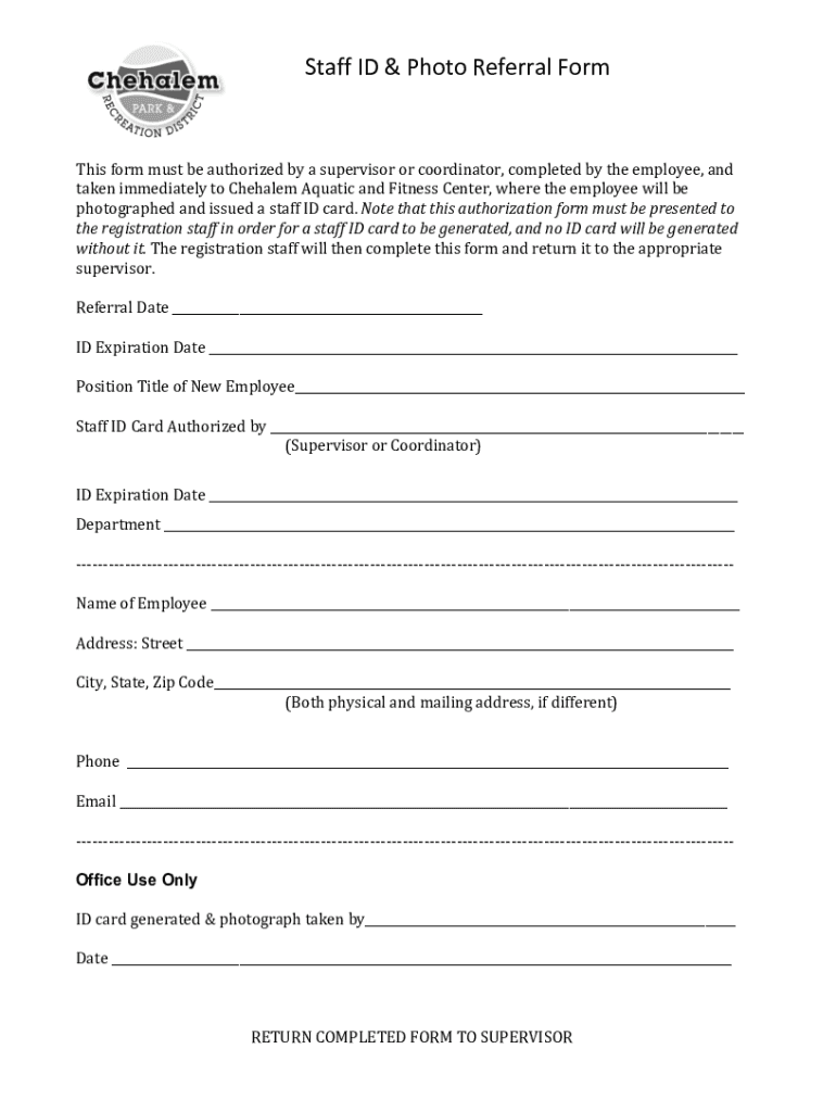 Fillable Online Staff ID and Photo Form Fax Email Print - pdfFiller