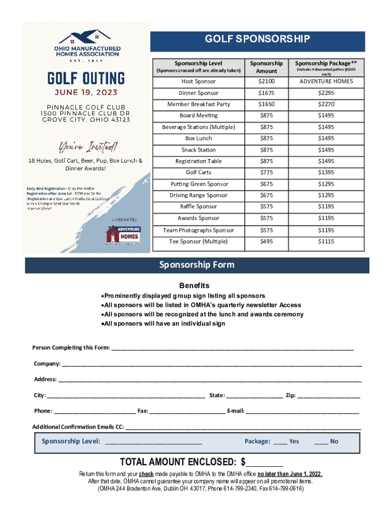 Fillable Online Sponsorship Form TOTAL AMOUNT ENCLOSED Fax Email Print ...