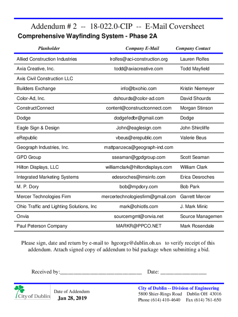 Fillable Online Addendum # 3 -- 18-022.0-CIP -- E-Mail Coversheet ...
