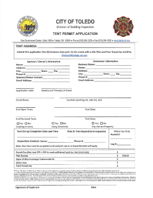 Fillable Online CITY OF TOLEDO - Tent Permit Application - Ohio.gov Fax ...
