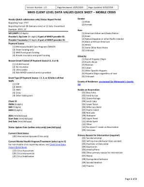Fillable Online MHIS CLIENT LEVEL DATA VALUES QUICK SHEET Fax Email ...