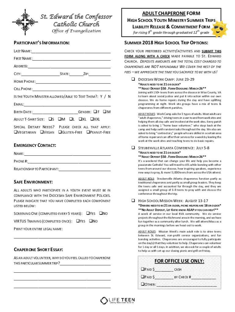 Fillable Online Youth Ministry Permission Form - St. Edward Catholic ...