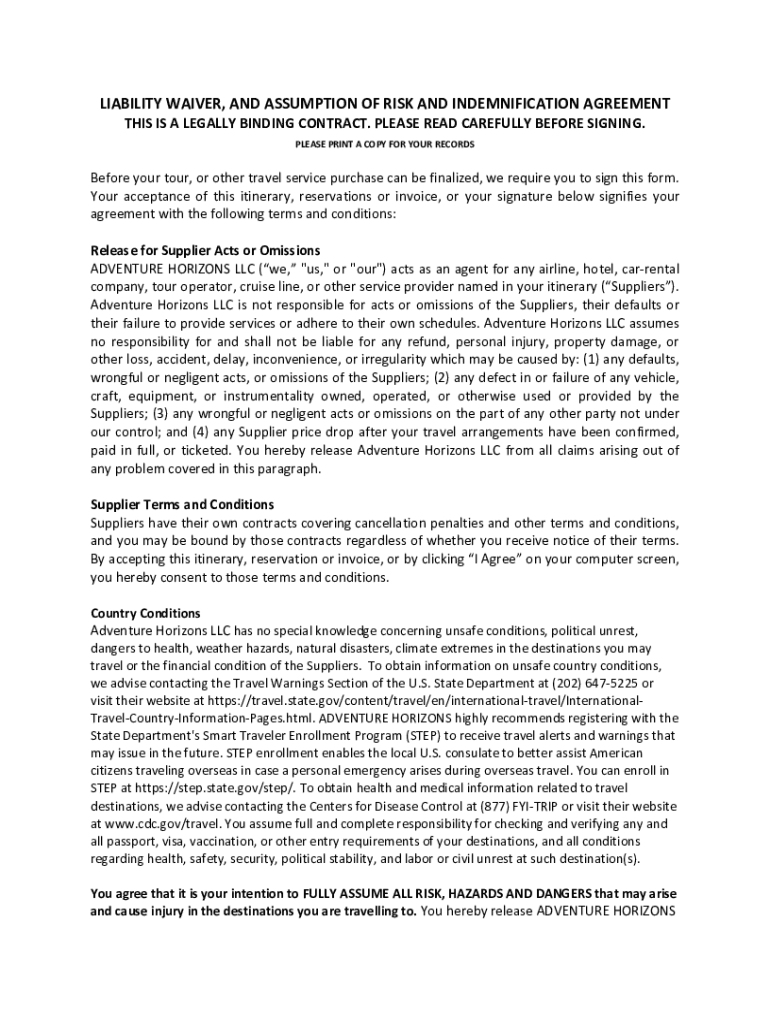 Fillable Online liability waiver, and assumption of risk and ...