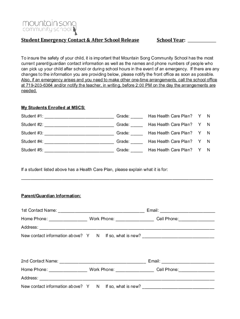 Fillable Online 25 Printable emergency contact form for students ...
