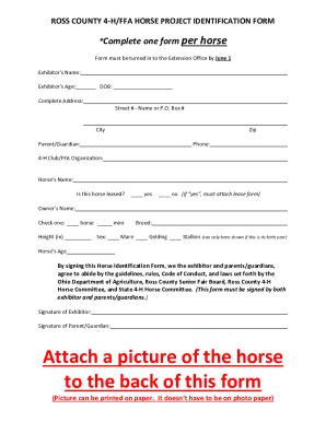 Fillable Online ross osu Ross County 4-H/FFA Horse Project ...