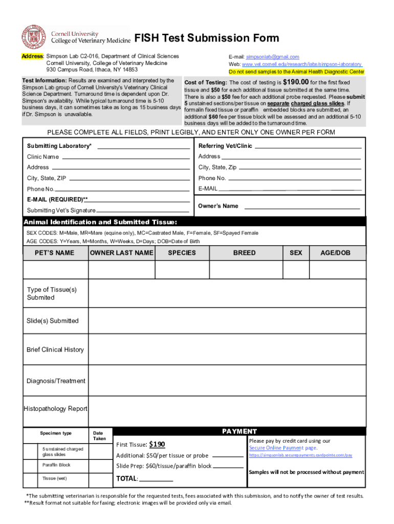 Fillable Online FISH Test Submission Form Fax Email Print - pdfFiller