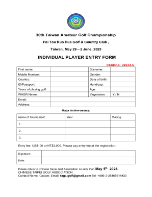 Fillable Online INDIVIDUAL PLAYER ENTRY FORM Fax Email Print - pdfFiller