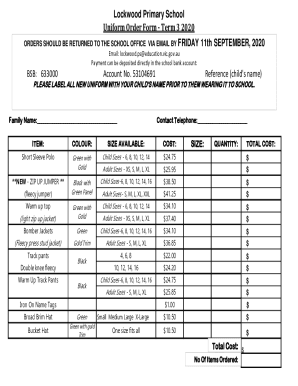 Fillable Online Lockwood Primary School Uniform Order Form - Term 3 ...