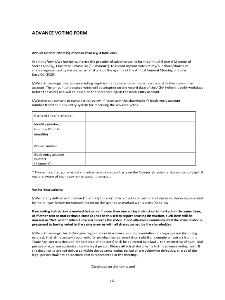 Fillable Online ADVANCE VOTING FORM Fax Email Print - pdfFiller