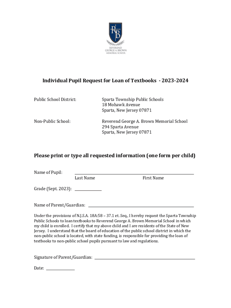 Fillable Online Individual Pupil Request for Loan of Textbooks .docx Fax Email Print - pdfFiller