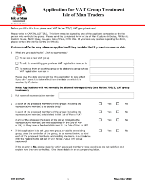 Fillable Online VAT 50 MAN - Application for VAT Group Treatment Fax ...